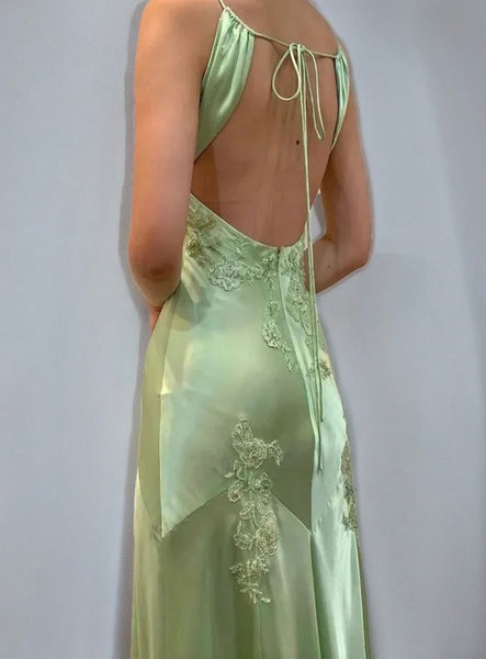 Sexy Open Back V-Neck Green Vintage Prom Dress – daisystyledress