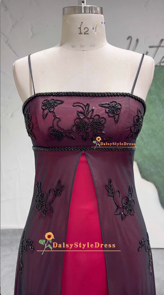 Vintage A line Square Neckline Red and Black Prom Dress – daisystyledress